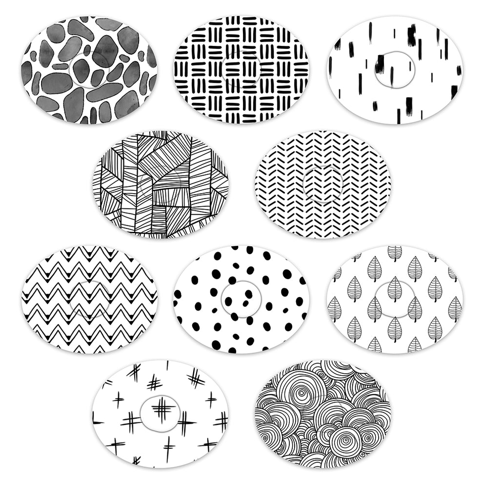 Dexcom Black & White Mix Design Patches – RockaDex